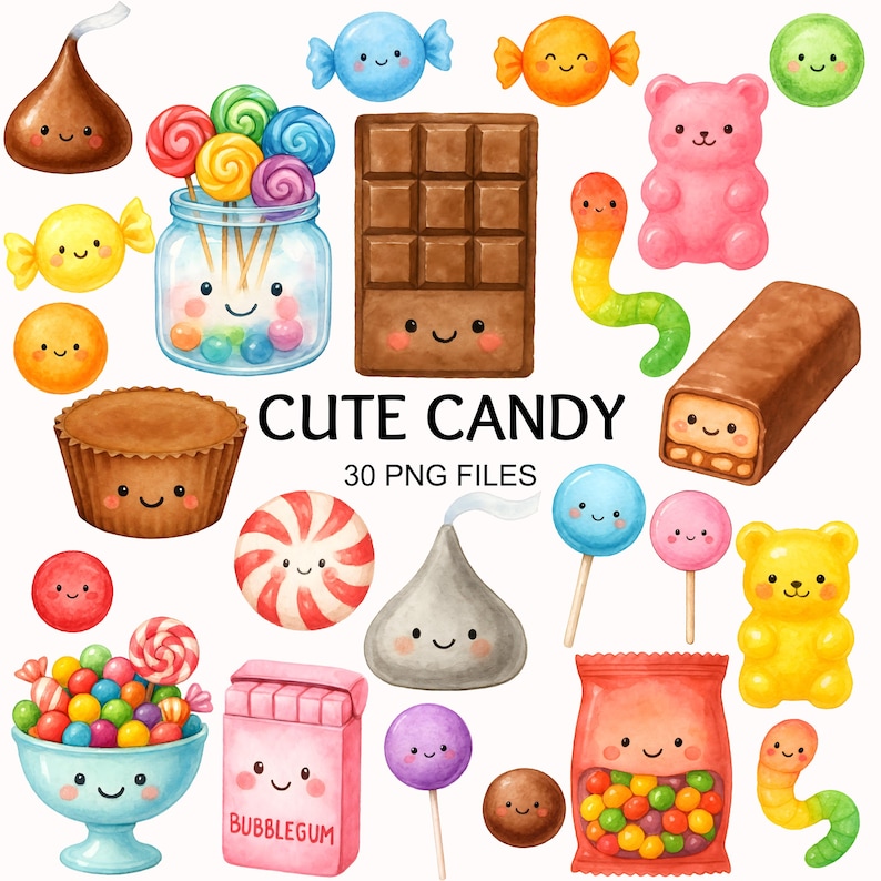 Kawaii Candy Clipart - Watercolor - Cute Png - Planner Sticker ...