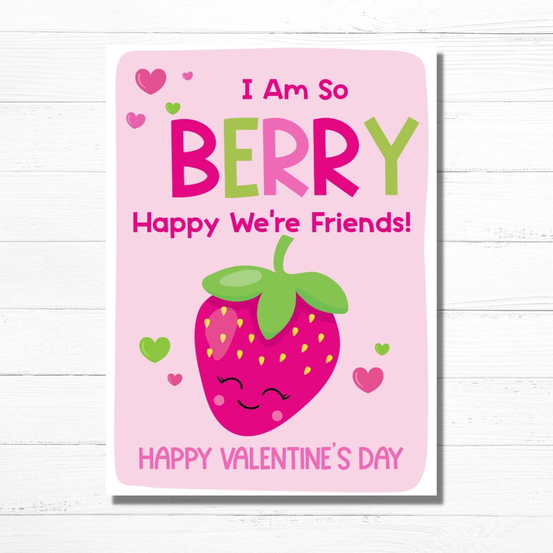 Berry Valentine - Printable - Fruit Snack - Valentine Cards - Kids ...