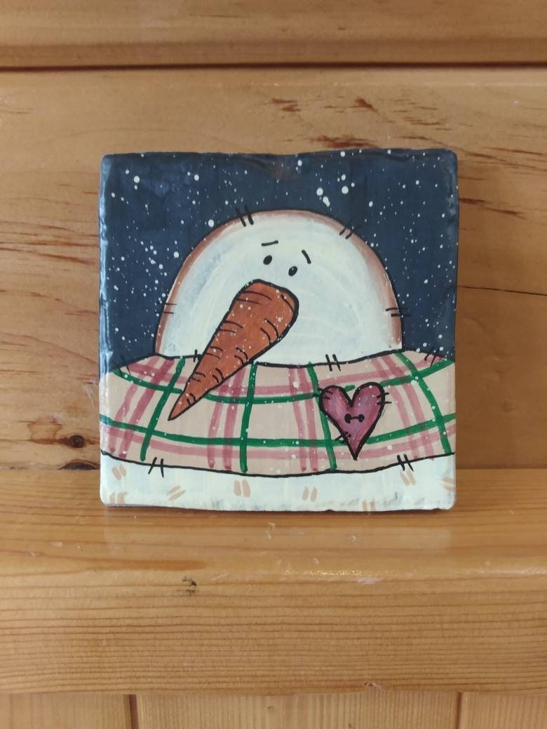 Snowman Heart Painted Tile Snowman Decor Winter Painting - Etsy