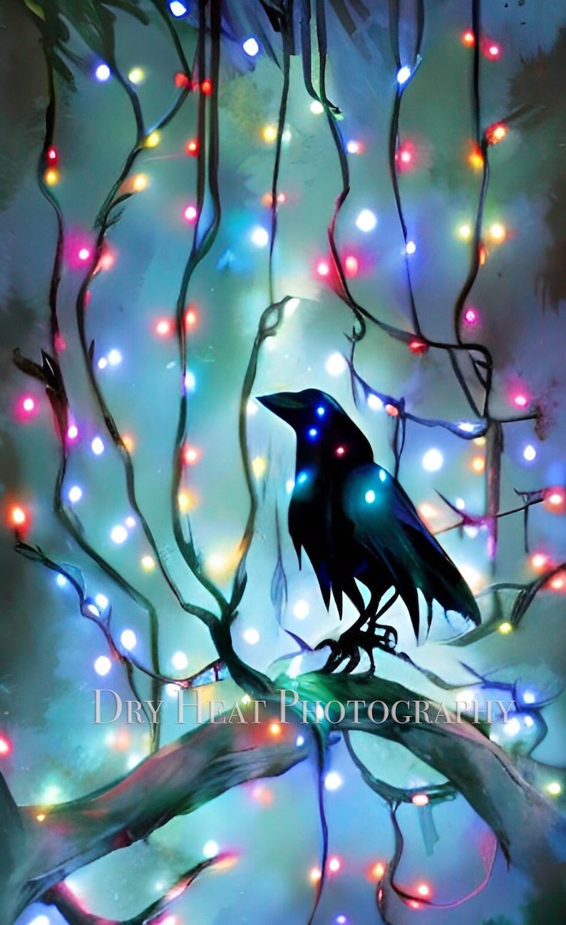 Raven With Christmas Lights Fine Art Print Wall Art Raven - Etsy
