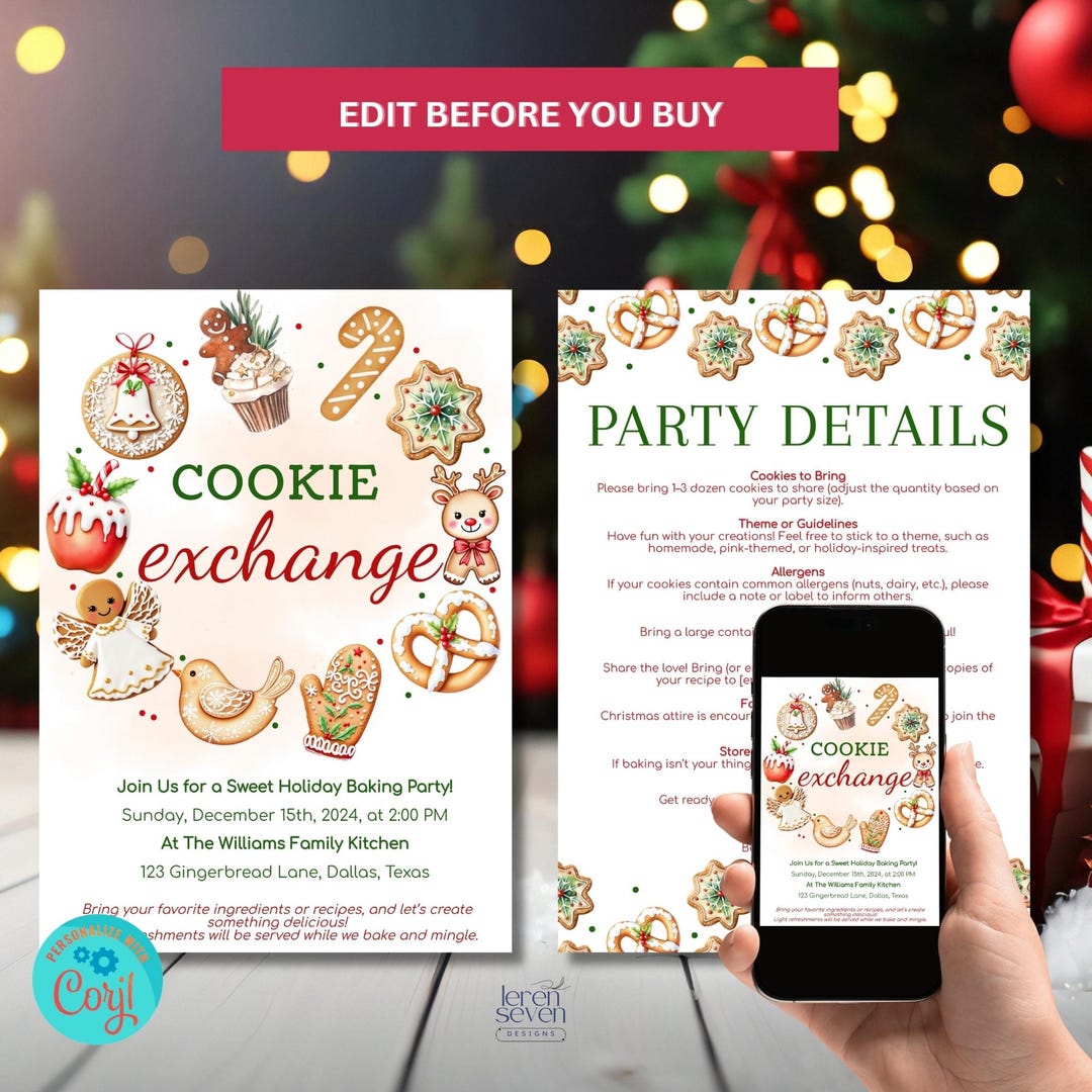 Editable Christmas Cookie Exchange Invitation, Holiday Cookie Party ...