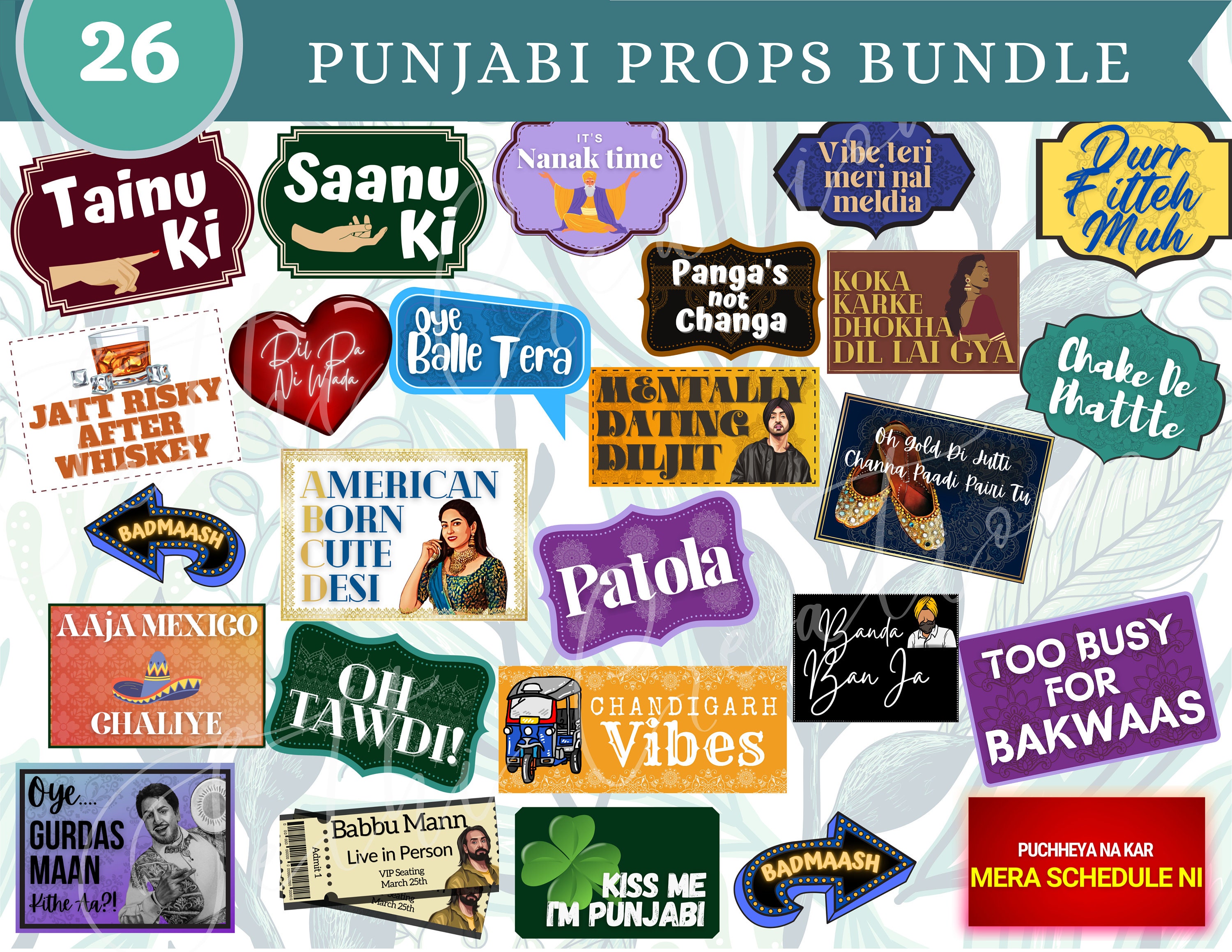 Punjabi Photobooth Props | Indian/desi Wedding Props | Mehndi Sangeet ...