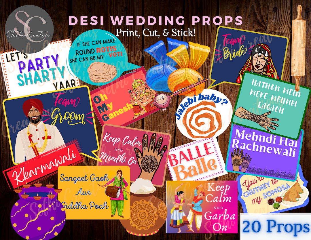 Desi Wedding Photo Booth Props | Mehndi, Sangeet, Jaggo (digital ...