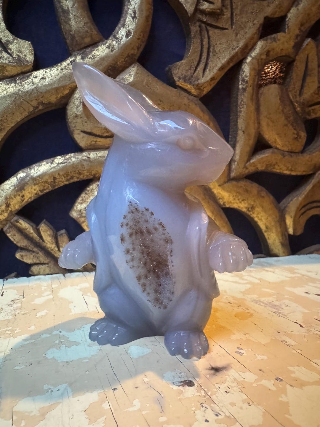 Gentleman Rabbit in Jacket Spotted Belly Bunny Agate Carving Hare (1lb ...