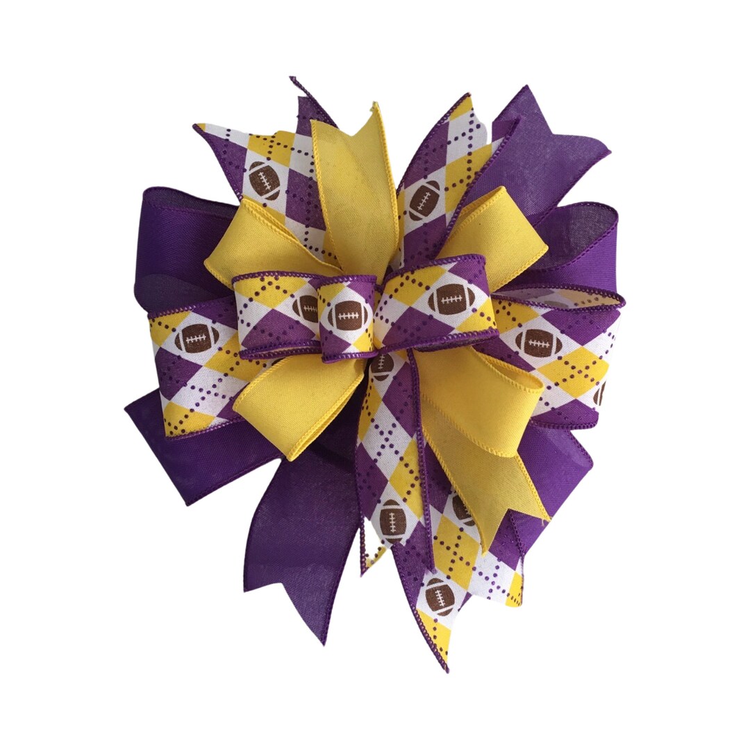 Handmade Football Bow: Purple & Gold Team Colors, Game Day Decor - Etsy