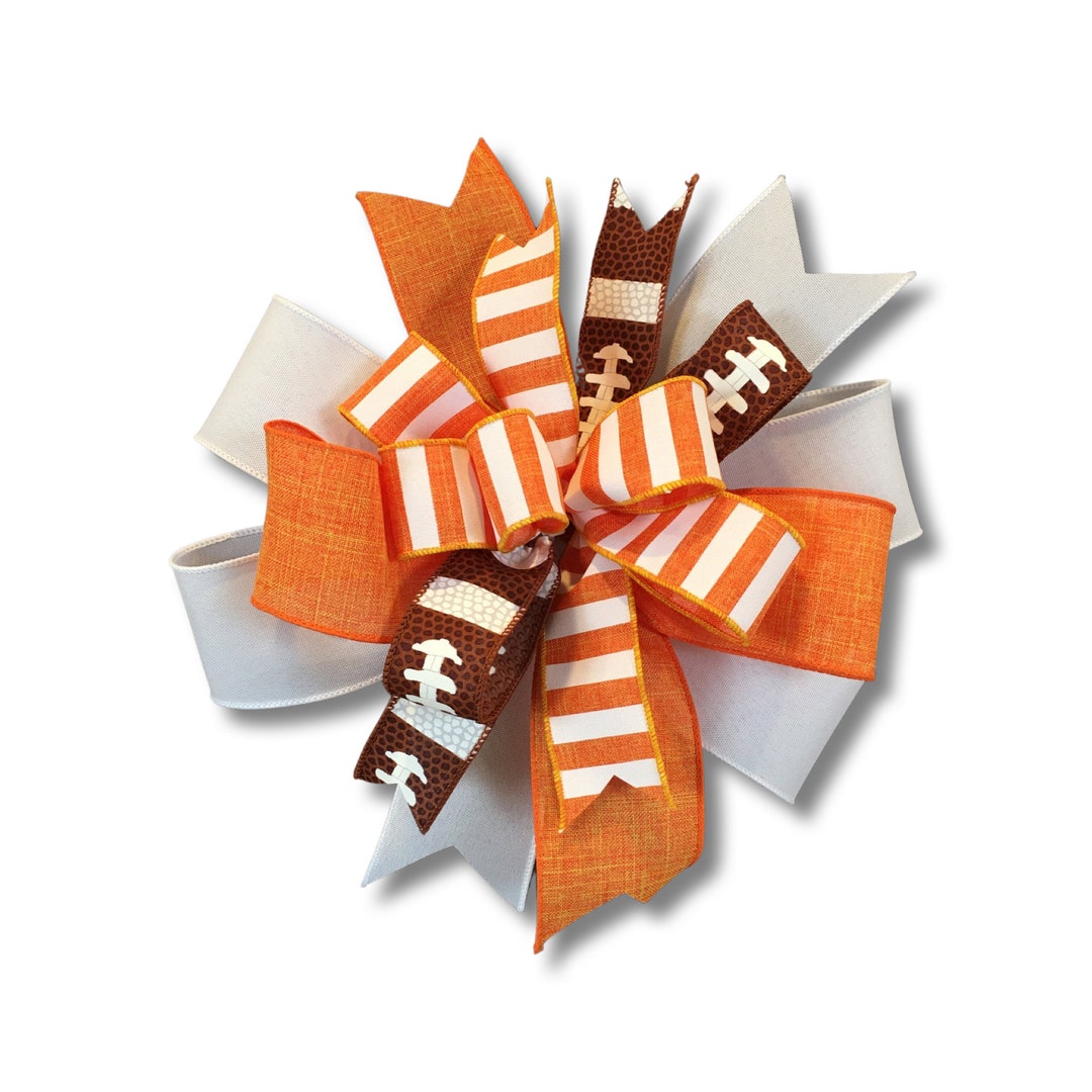 Orange & White Football Bow: Handmade Team Colors Tailgate Decor - Etsy