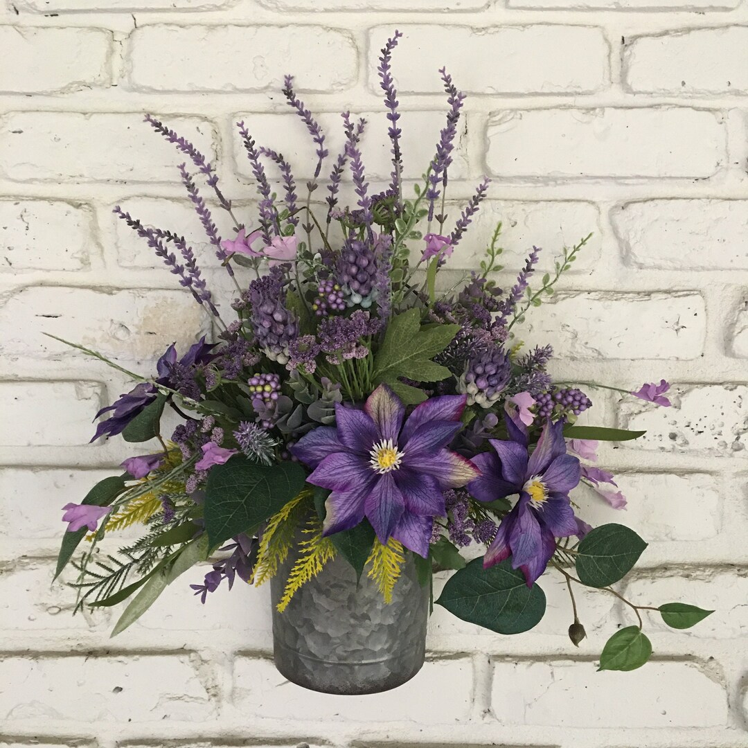 Purple Pail Wreath for Front Door, Farmhouse Wreath, Metal Pail Door ...