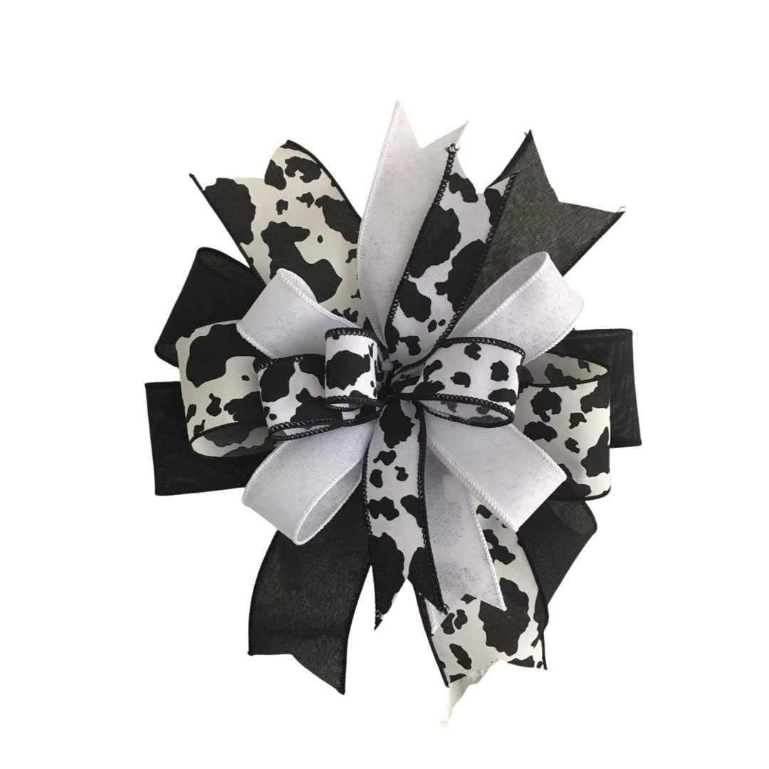 Black and White Cow Bow, Handmade Bow for Wreath, Bow for Swag, Lantern ...