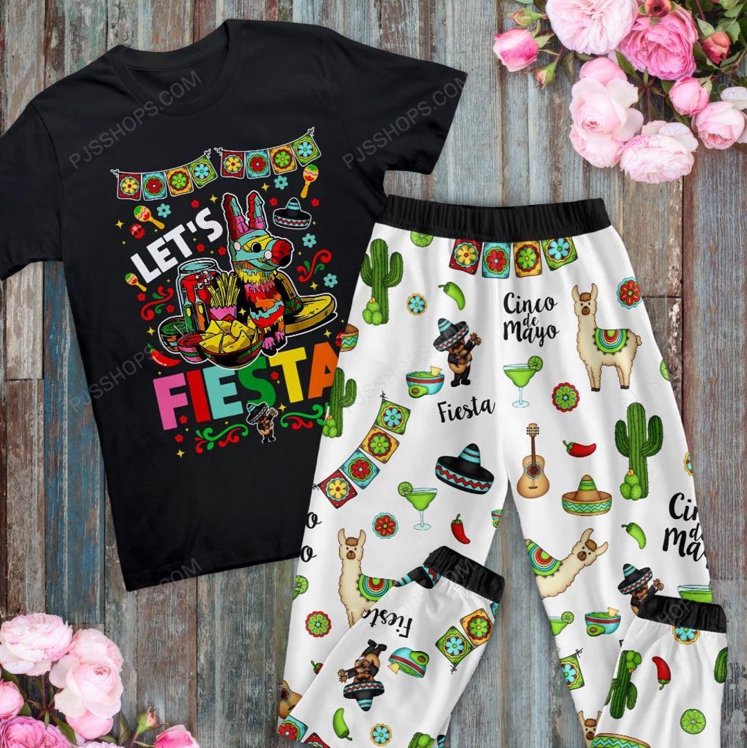 Lets Fiesta Cinco De Mayo Pajamas Set, Mexican Festival Family Pajamas ...