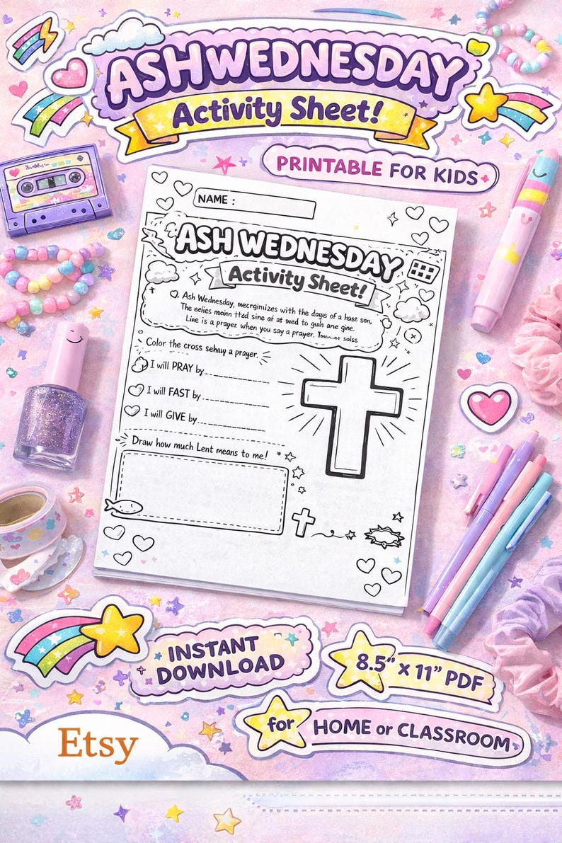 Ash Wednesday Kids Catholic Activity Sheet - Etsy