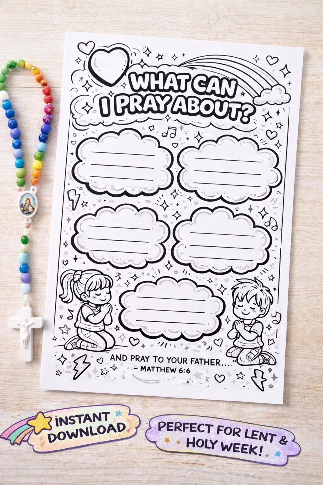 Lent Coloring Page for Kids, My Lenten Journey Worksheet, Catholic ...