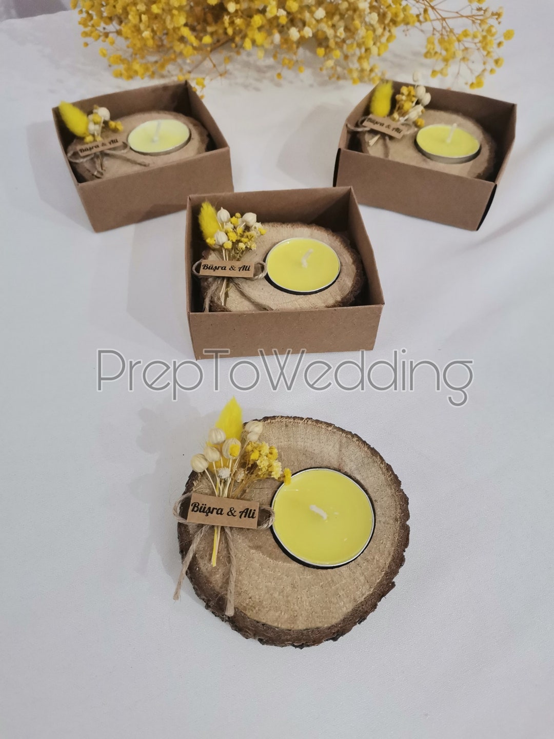 Personalised and Couple Log Candle Holder, Decorative Handmade Candle ...