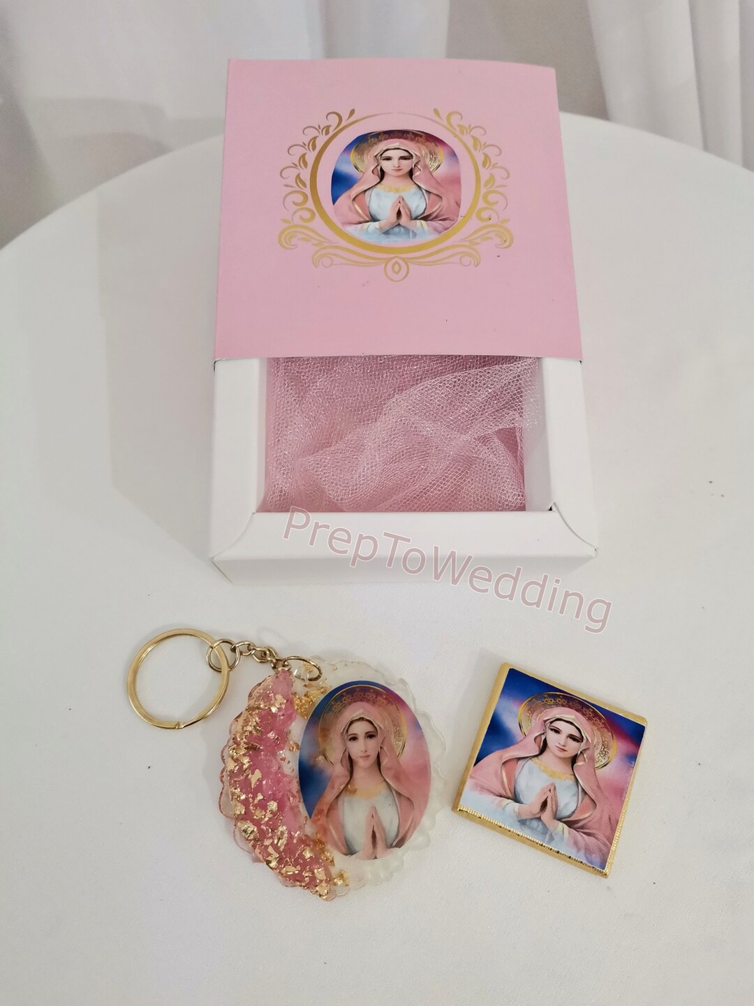 Virgin Mary Themed Key Chain and Chocolate With Gift Box - Etsy