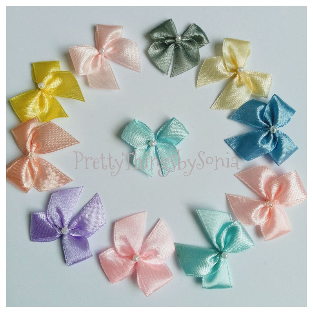 Mini Satin Ribbon Bows With Pearl-pastel-pack of 10/30/50-handmade ...
