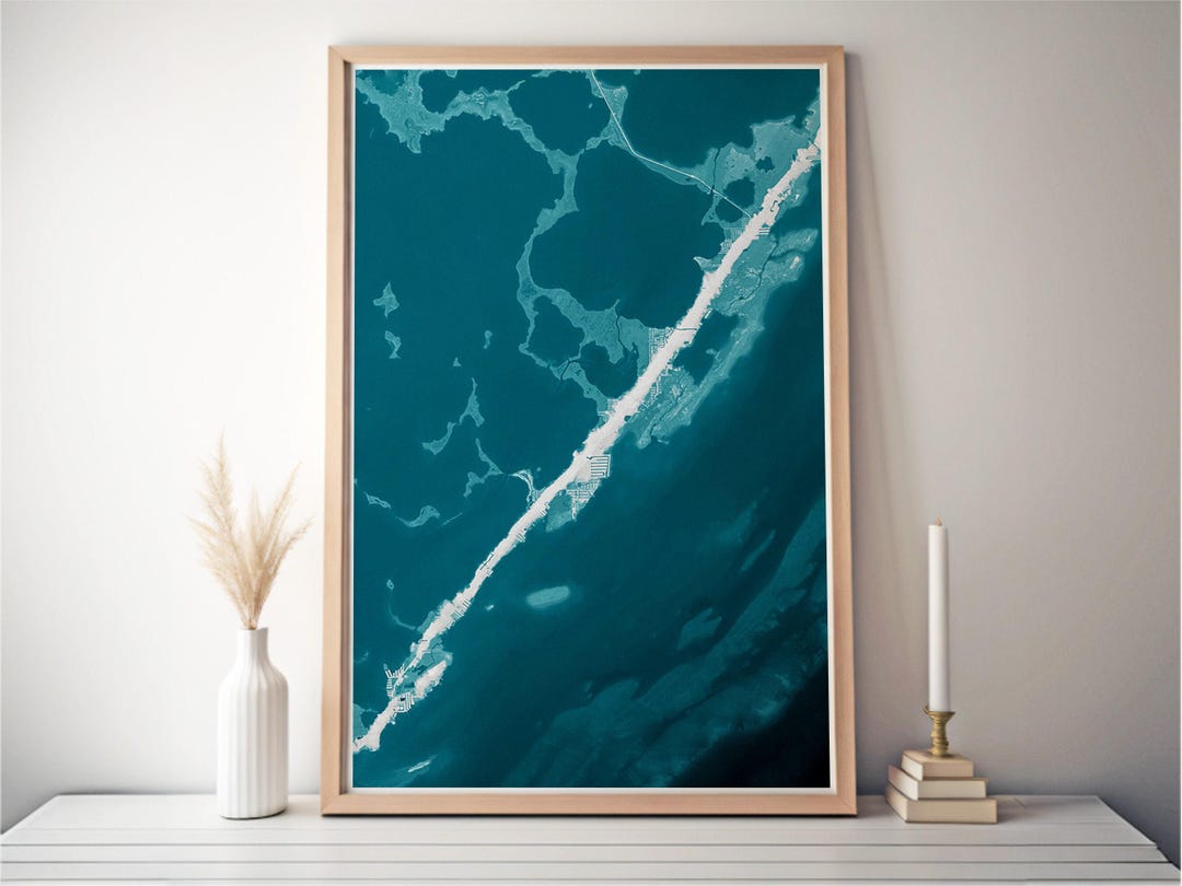 Key Largo Florida Shoreline Coastal Map Art Print Tropical Island ...