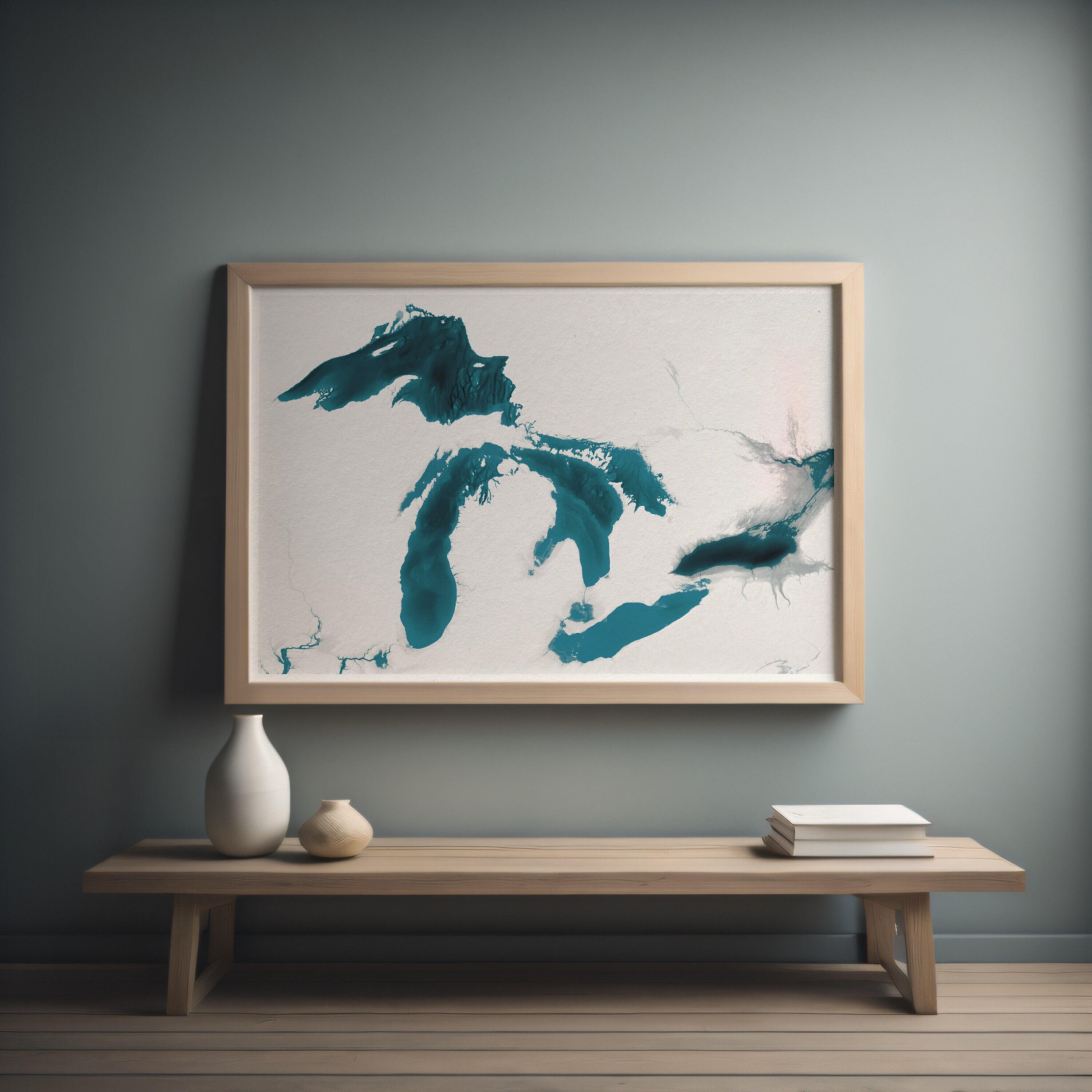Great Lakes Wall Map Art Print Lake Decor Art Wall Map Art Michigan ...