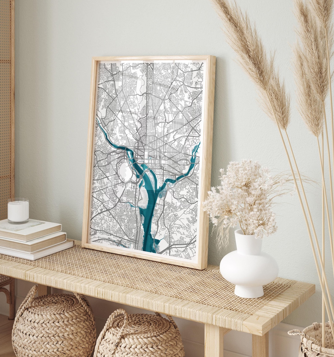 Washington DC Map Art DC Print Coastal Gift Map Decor Fine Art Potomac ...