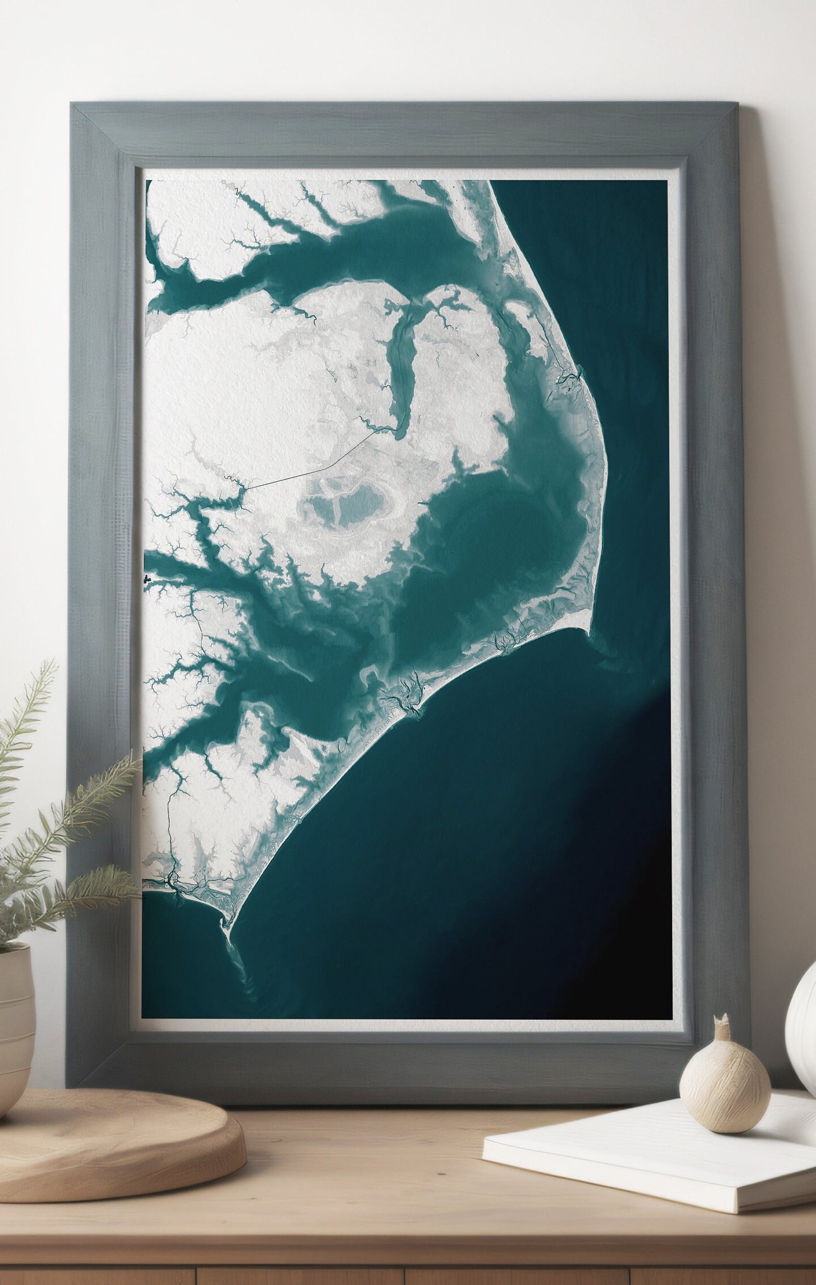 Outer Banks Map Wall Art Print Coastal Wall Decor Map North Carolina ...