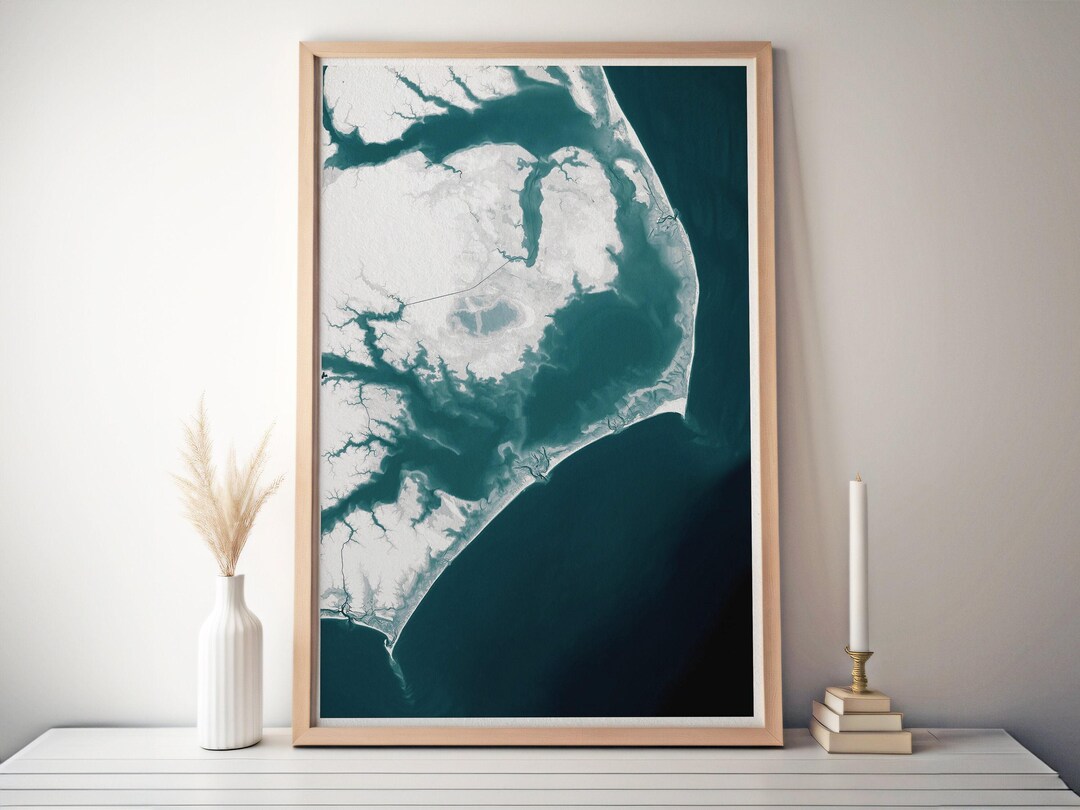 Outer Banks Map Art North Carolina Map Coastal Wall Decor Map Art ...