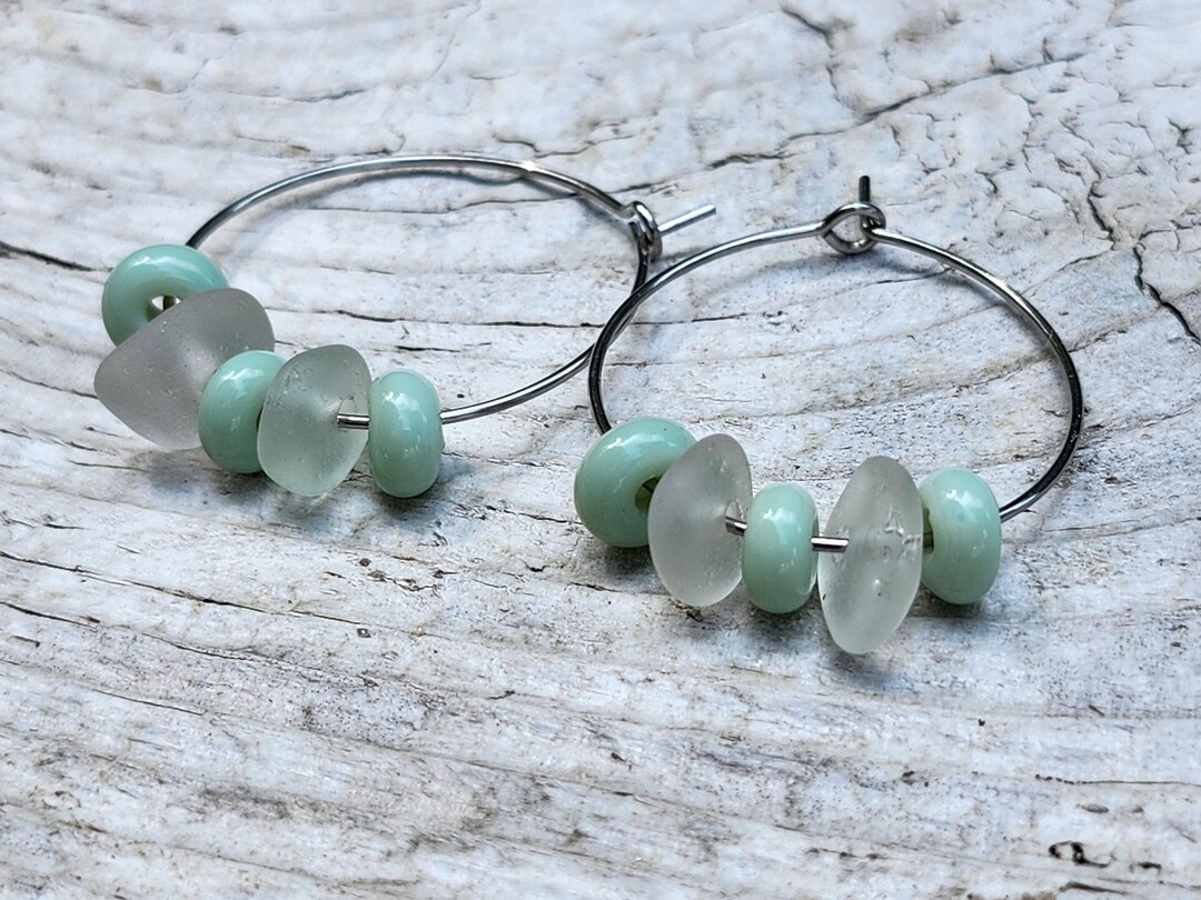 Genuine Sea Glass Hoop Earrings, Beachy Earrings, One of a Kind ...