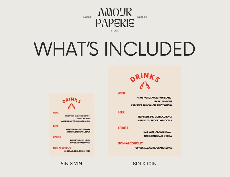 W04 - Bar Menu (8x10) (5x7) - Poppy Flower Theme Wedding Bar Menu Card ...