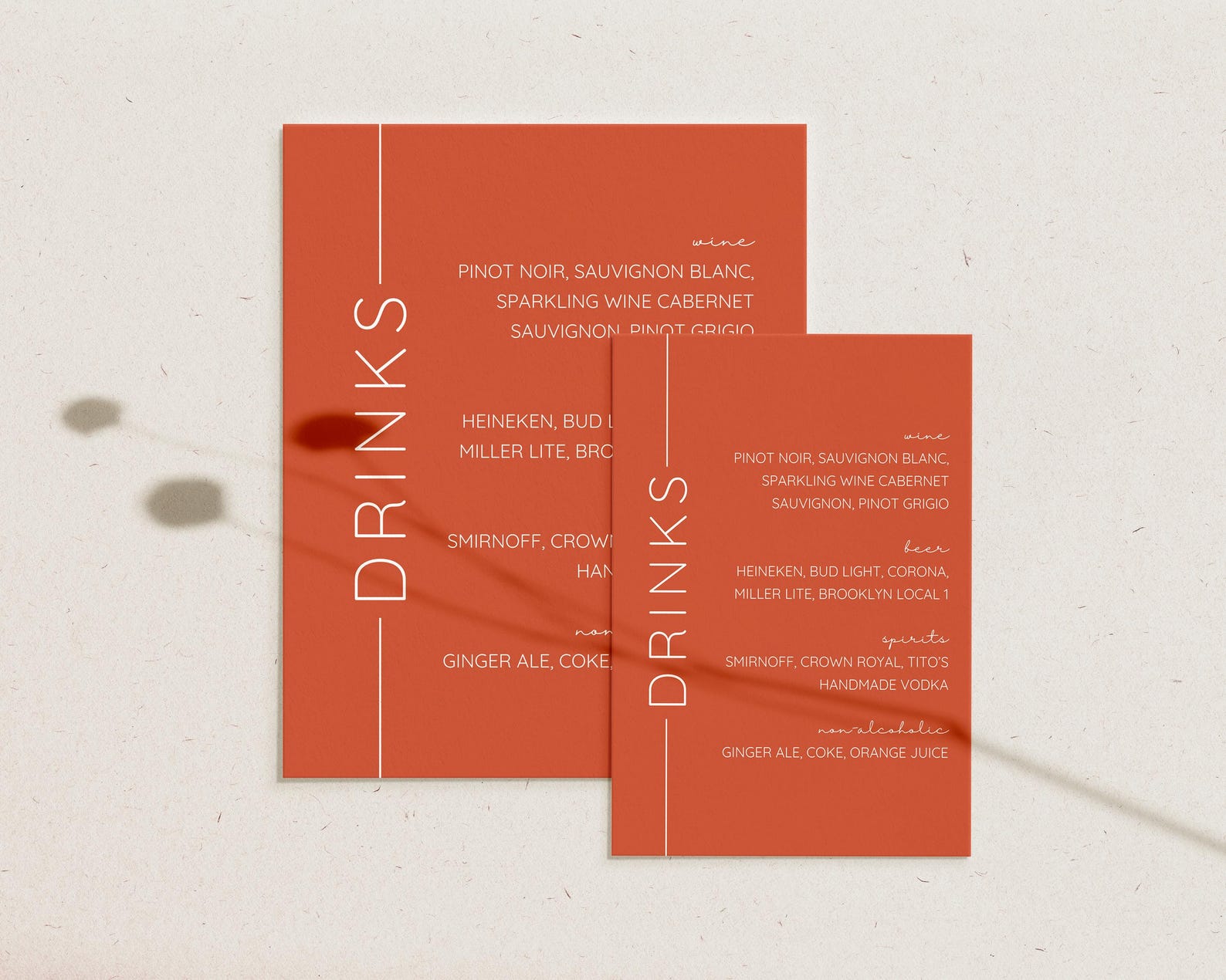 W10 - Bar Menu (8x10) (5x7) - Burnt Orange Theme Wedding Bar Menu Card ...