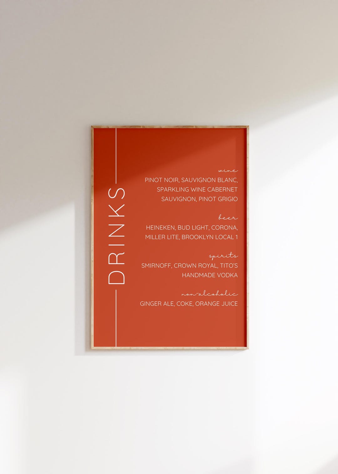 W10 - Bar Menu (8x10) (5x7) - Burnt Orange Theme Wedding Bar Menu Card ...