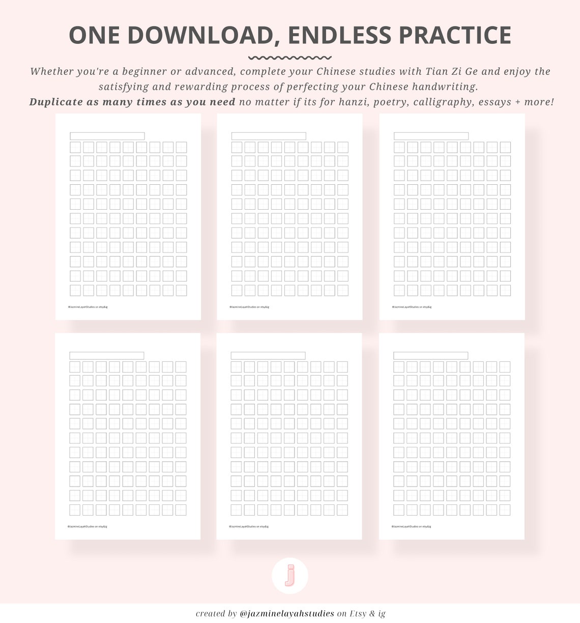 Chinese Hanzi tian Zi Ge/ Character Practice Language Worksheet Digital ...