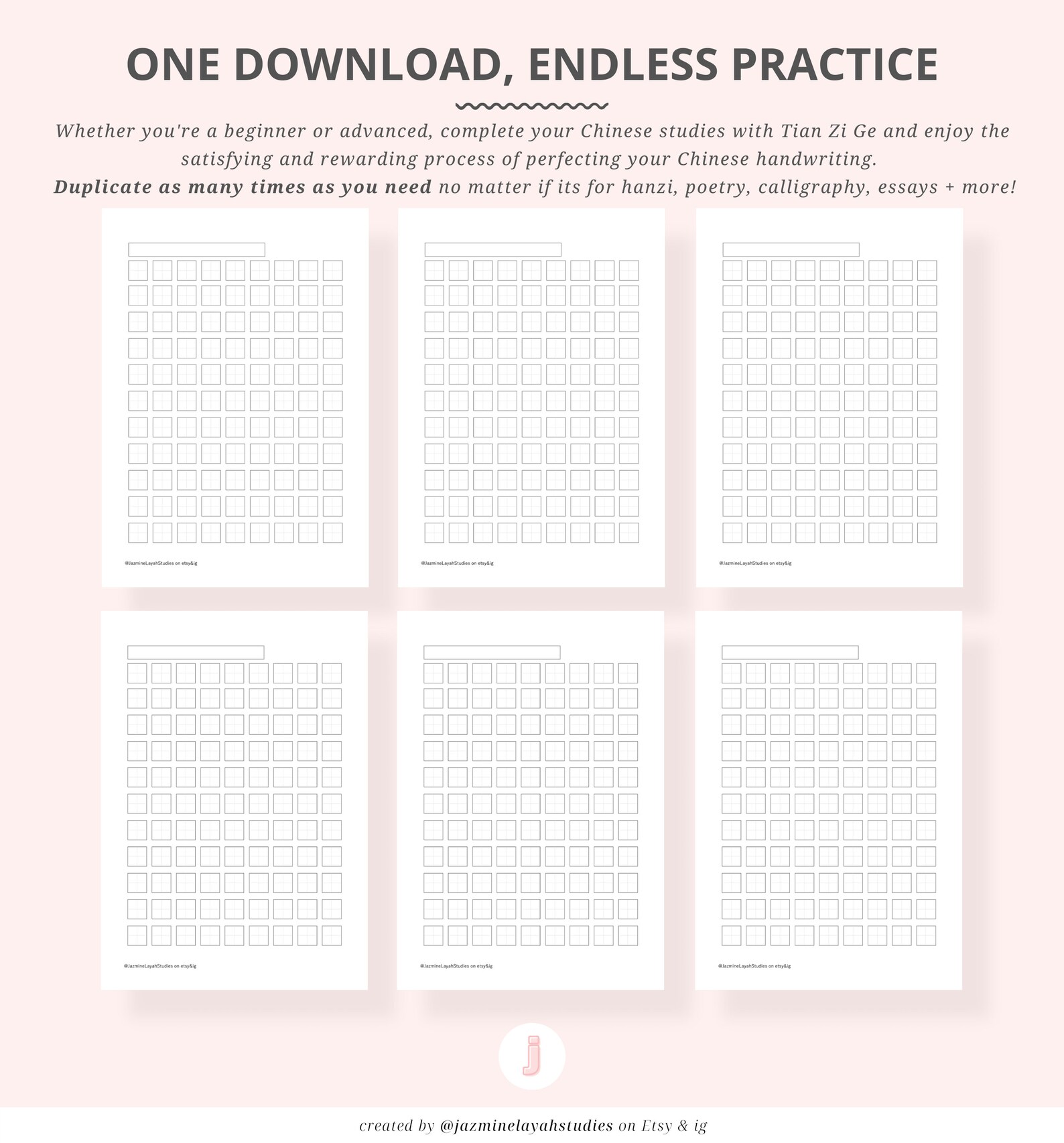 Chinese Hanzi (tian Zi Ge)/ Character Practice Language Worksheet ...