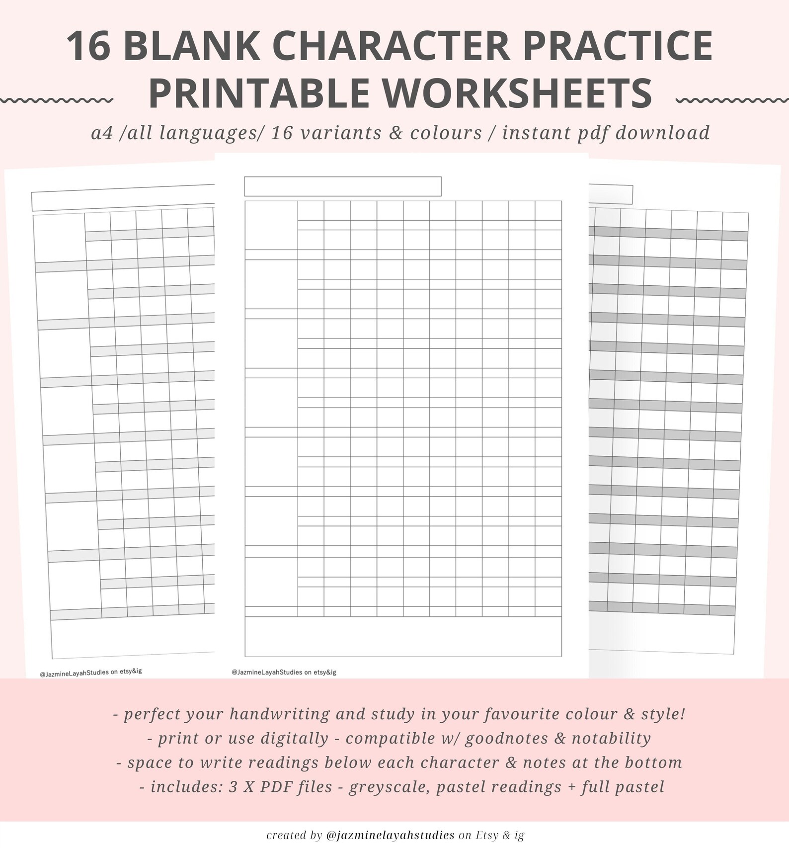 16 Blank Character Practice Printable Language Worksheet - Etsy UK