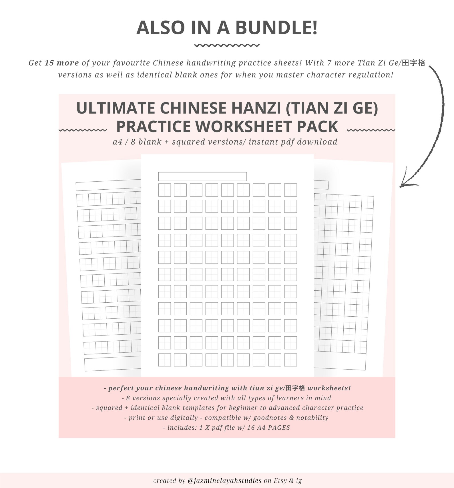 Chinese Hanzi (tian Zi Ge)/ Character Practice Language Worksheet ...