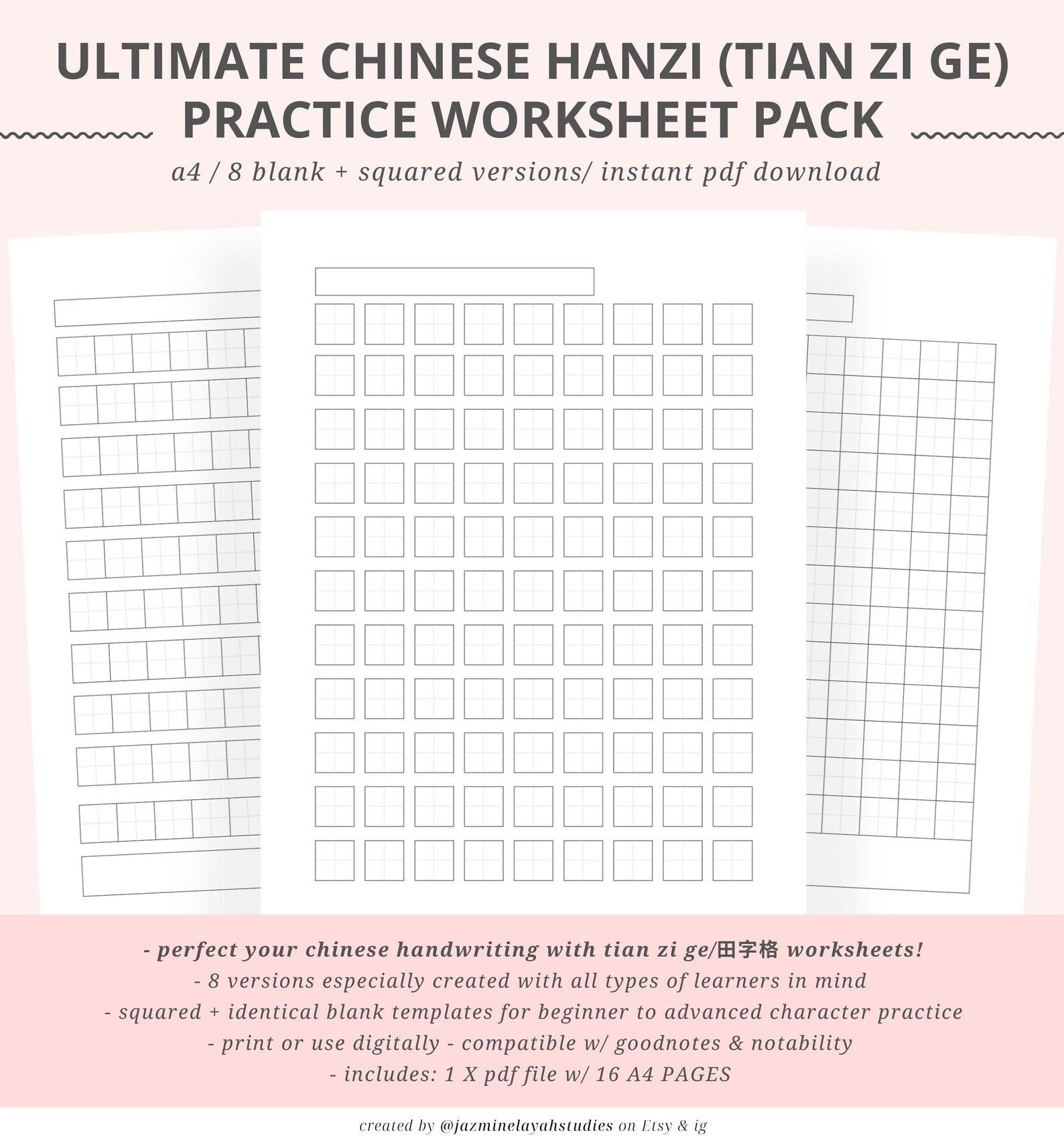 Ultimate Chinese Hanzi (tian Zi Ge) Practice Worksheet Digital ...