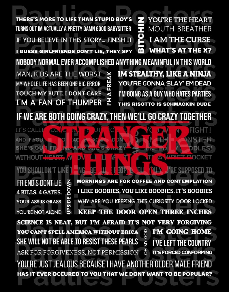 Stranger Things Quotes Poster; Digital Prints; Quotes; Wall Decor; TV ...