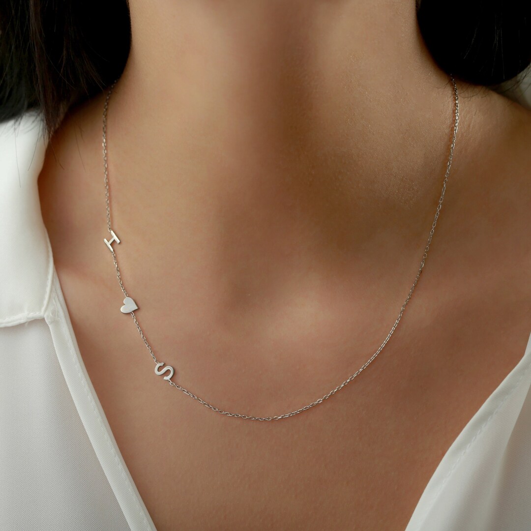 Double Initial Necklace With Heart | Couple Heart Necklace | Couple ...