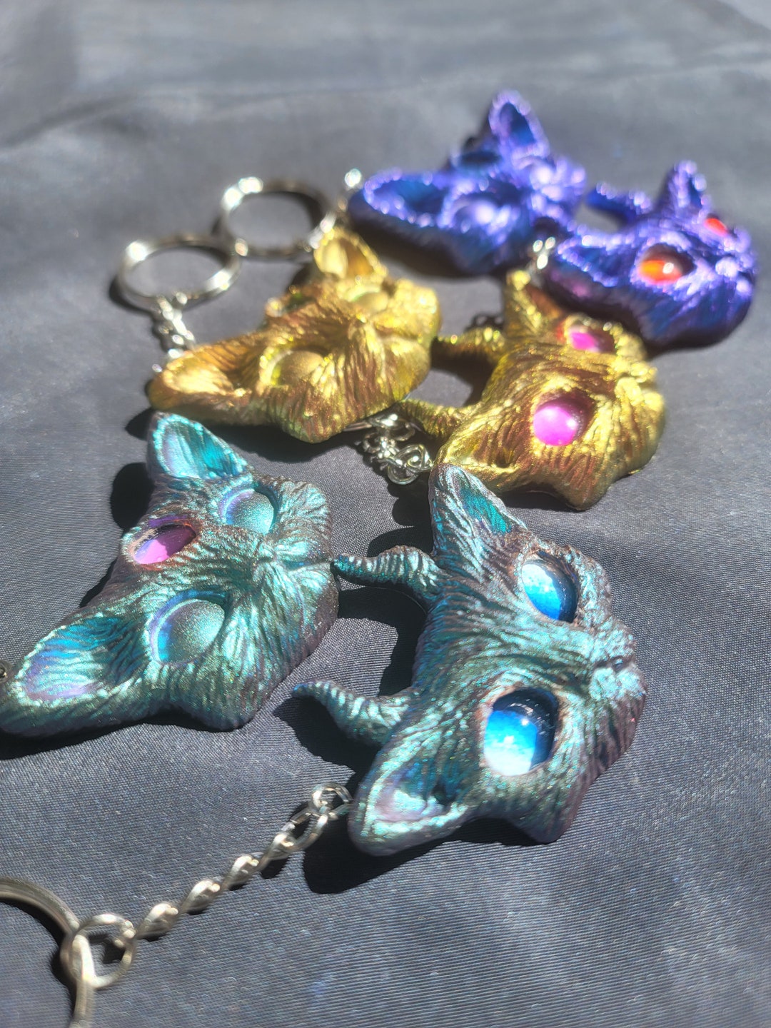 Gothic Horned Cat Head Keychain: Handmade Resin Charm - Etsy