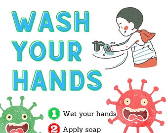 Kids Hand Washing Sign - Etsy