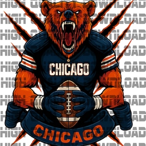 Chicago Football Bear PNG | 300 DPI Digital Art | Angry Mascot Clipart ...