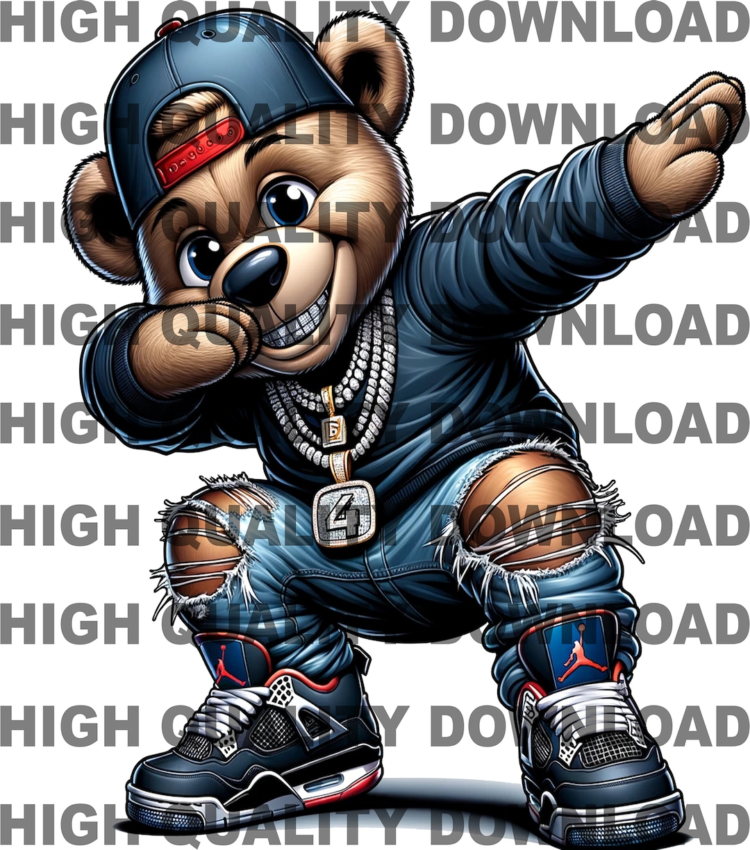 Hip Hop Bear Holding Money, Cartoon Teddy Bear, Cash, Sublimation ...