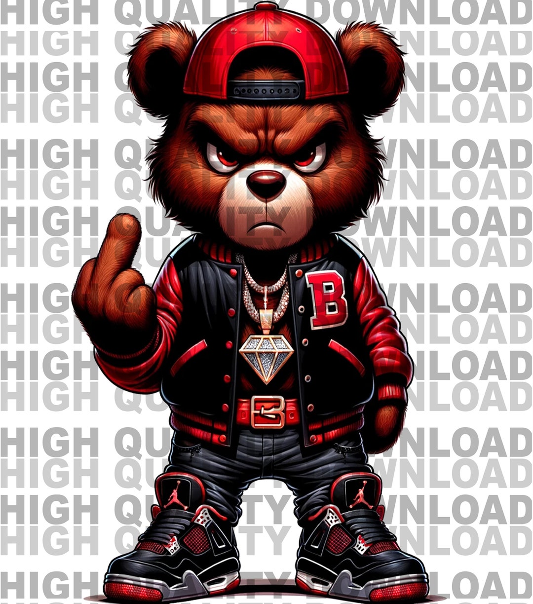 Graffiti Hip Hop Teddy Bear Middle Finger Up, Cartoon Teddy Bear ...