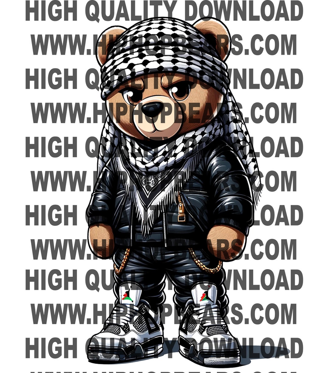 Hip Hop Teddy Bear Png, Cartoon Teddy Bear, Palestinian Keffiyeh Scarf ...