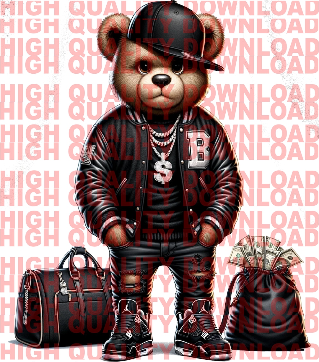 Graffiti Hip Hop Teddy Bear Holding Money, Cartoon Teddy Bear, Cash ...