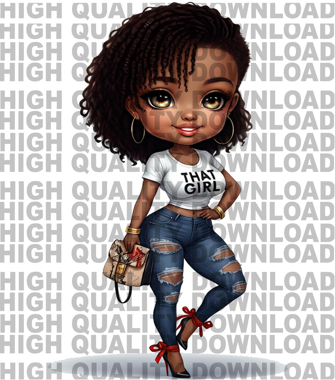 That Girl Chibi Png, Dat Chick Clip Art, Chibi Clip Art, Red Heels, DTF ...