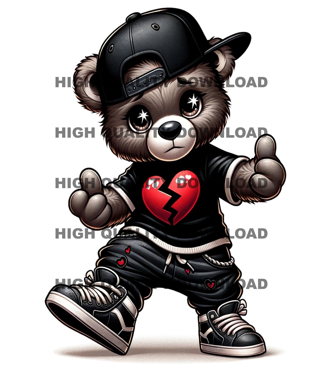 Graffiti Hip Hop Teddy Bear, Cartoon Teddy Bear, Sublimation, Digital ...