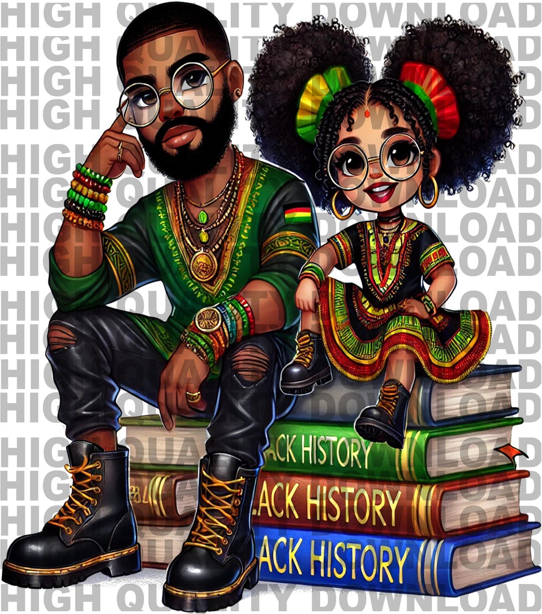 Chibi Father and Daughter Afrocentric Art - HD 300 DPI PNG Digital ...