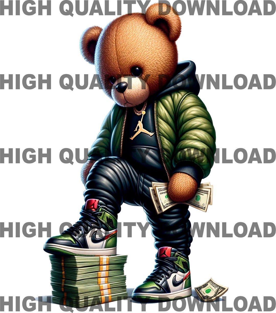 Graffiti Hip Hop Teddy Bear Holding Money, Cartoon Teddy Bear, Cash ...
