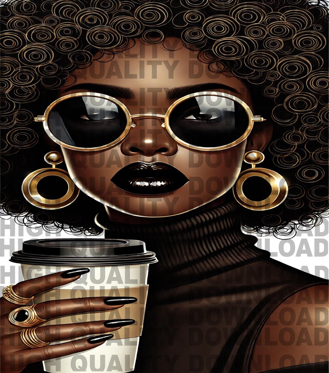 Abstract Black Girl Coffee Lover Graphic Design Png Clipart Wall