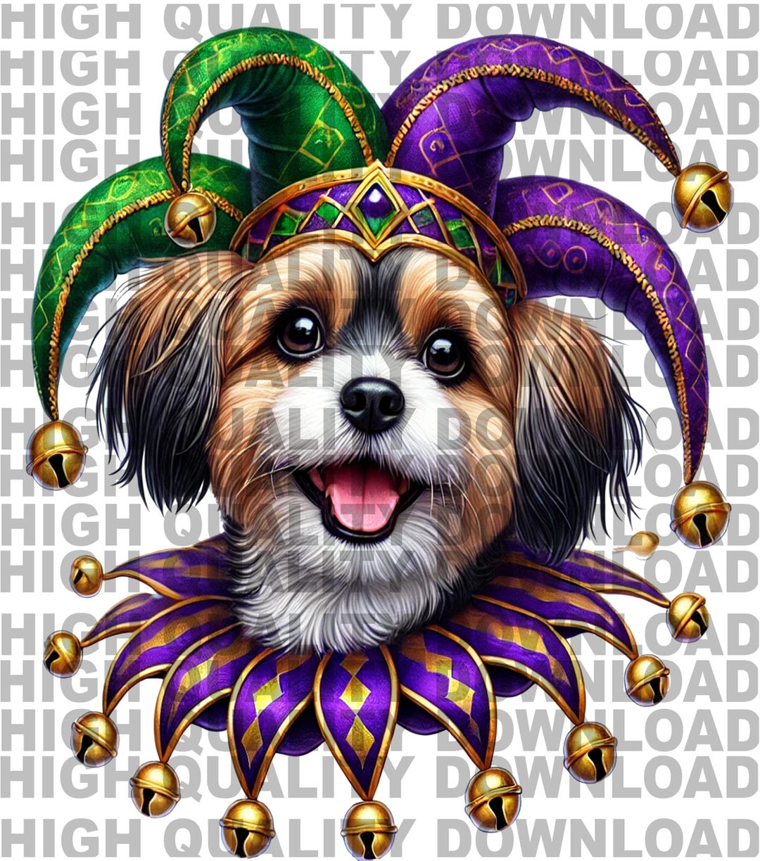 Festive Mardi Gras Yorkie Jester Dog Illustration - Yorkshire Terrier ...