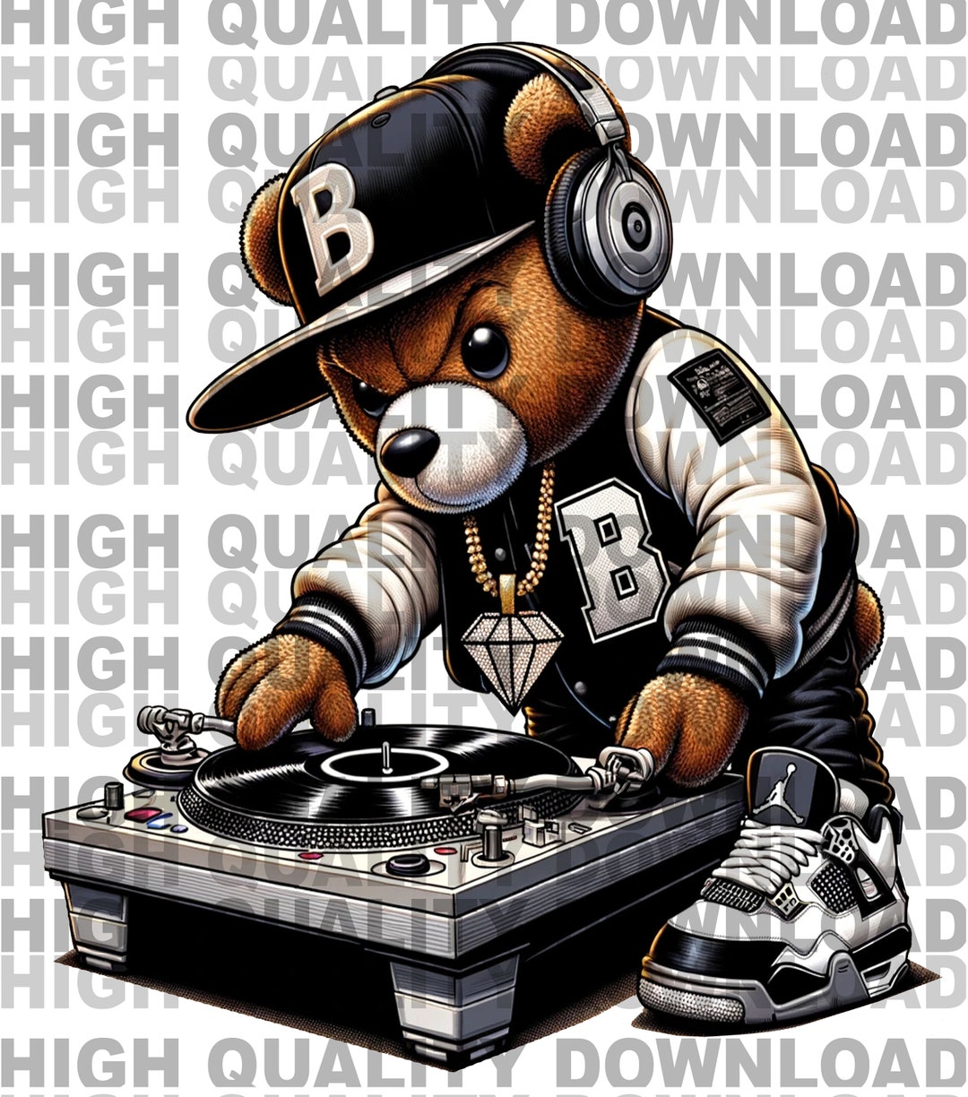 Hip Hop Teddy Bear DJ, Cartoon Teddy Bear, Music DJ, Rap, Sublimation ...