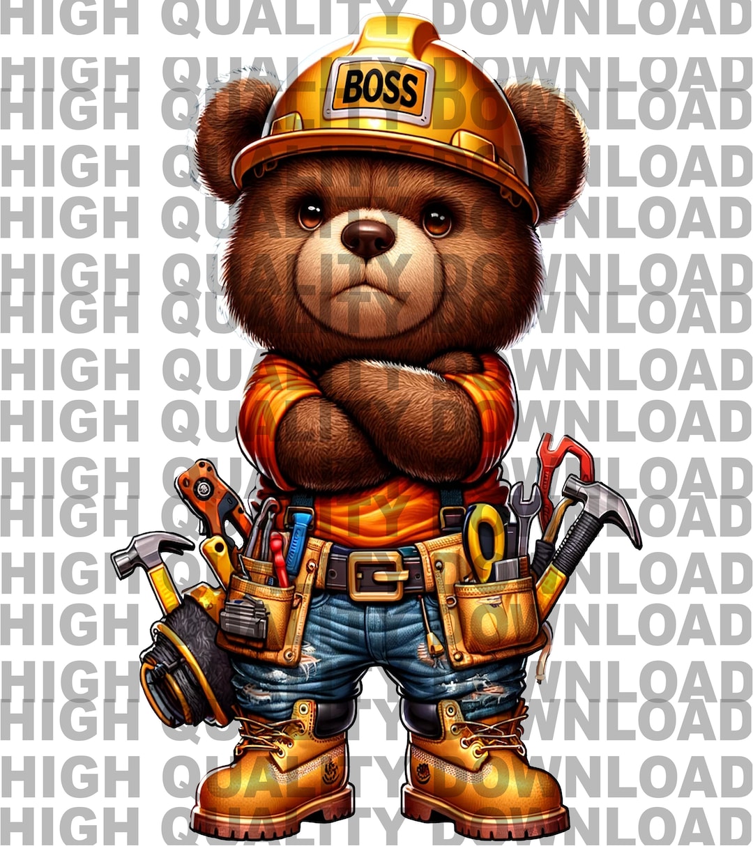 Construction Teddy Bear Png, Orange PNG, Football Png, Digital Download ...