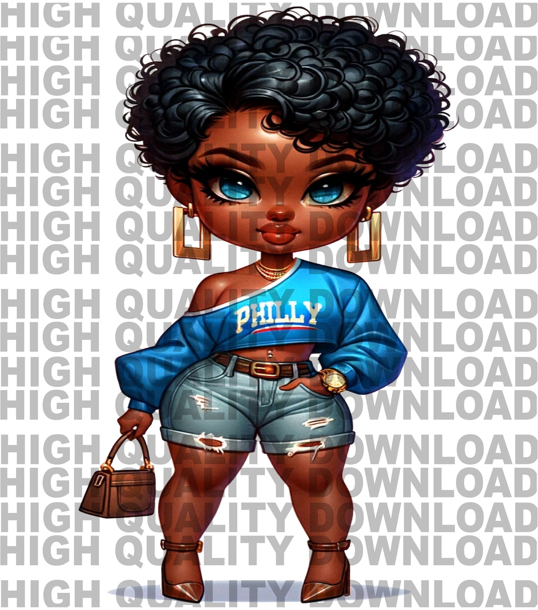 Philly Girl Boss PNG, Black Betty Cartoon, Curvy Chibi (digital ...